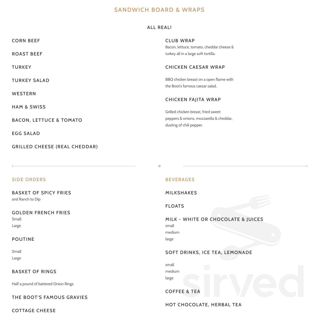 Boot & Blade menu in Owen Sound, Ontario, Canada