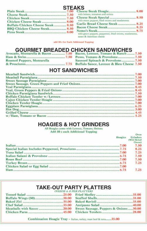 Nemo's Pizza Of Stone Harbor menu in Stone Harbor, New Jersey, USA