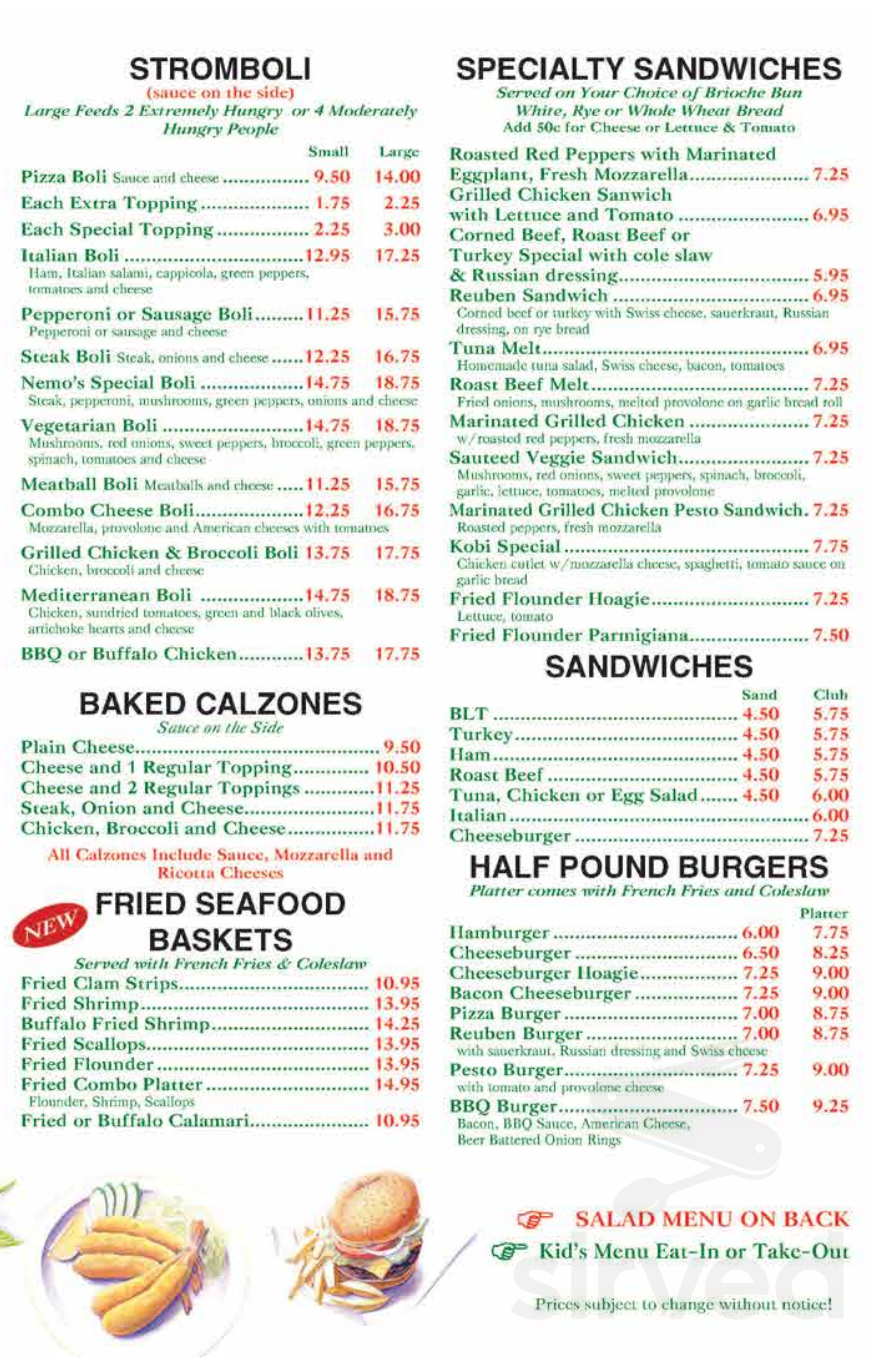Nemo's Pizza Of Stone Harbor menu in Stone Harbor, New Jersey, USA