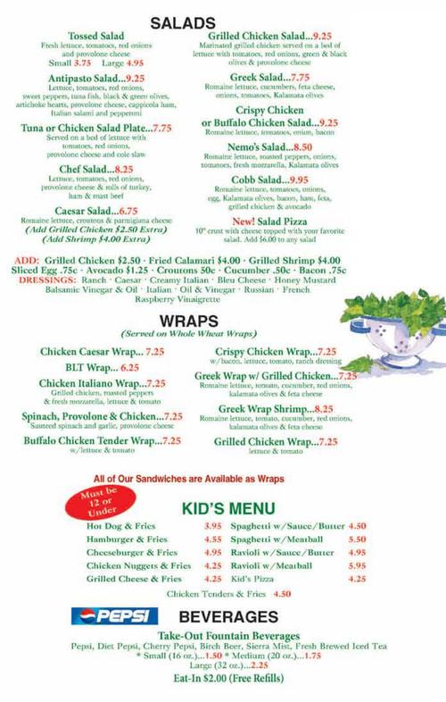 Nemo's Pizza Of Stone Harbor menu in Stone Harbor, New Jersey, USA