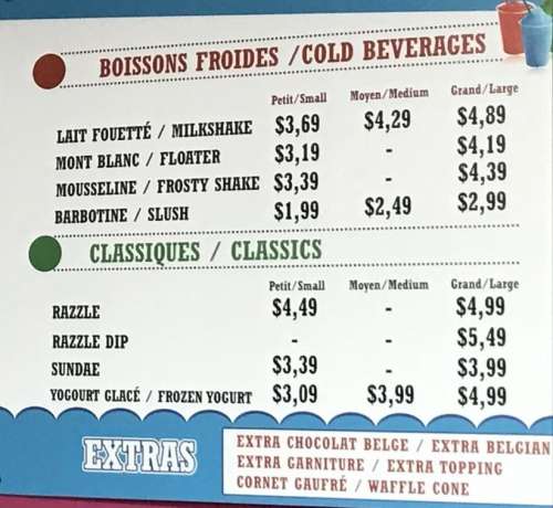 Cremerie Bennic Dairy Bar menu in Dieppe, New Brunswick, Canada
