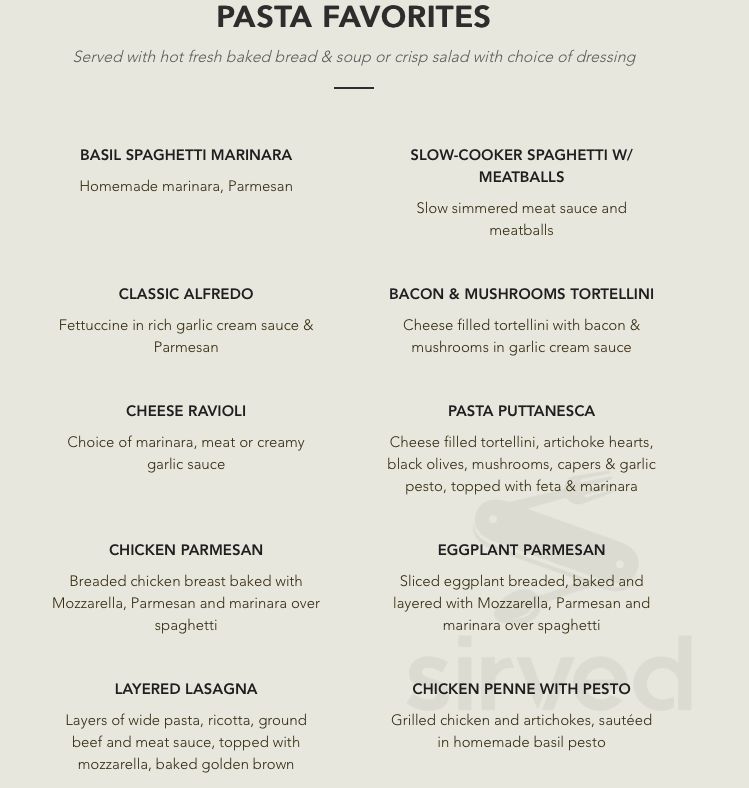 Copperstone Family Spaghetti Restaurant menus in Snoqualmie, Washington ...