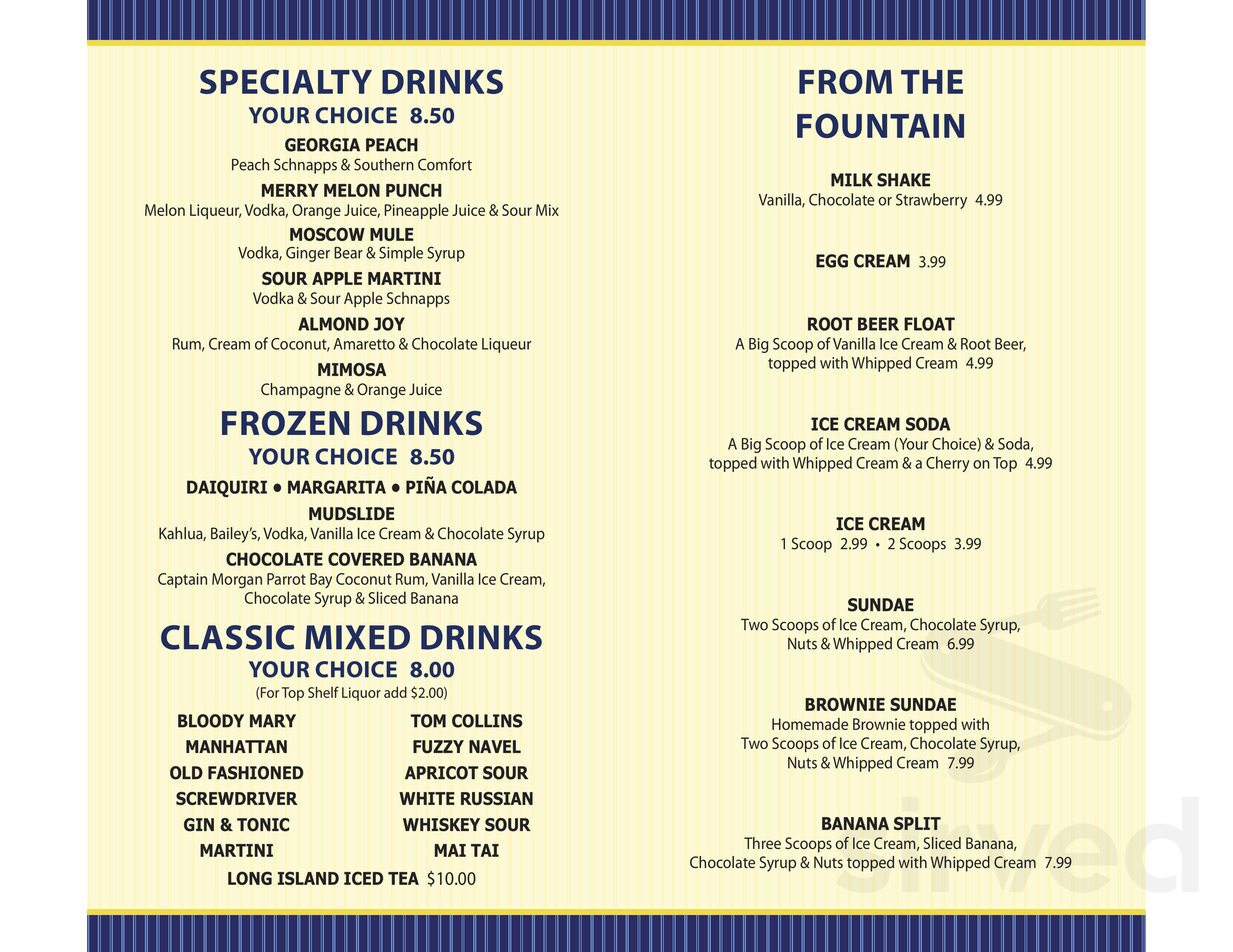 Capital City Diner menu in Albany, New York, USA