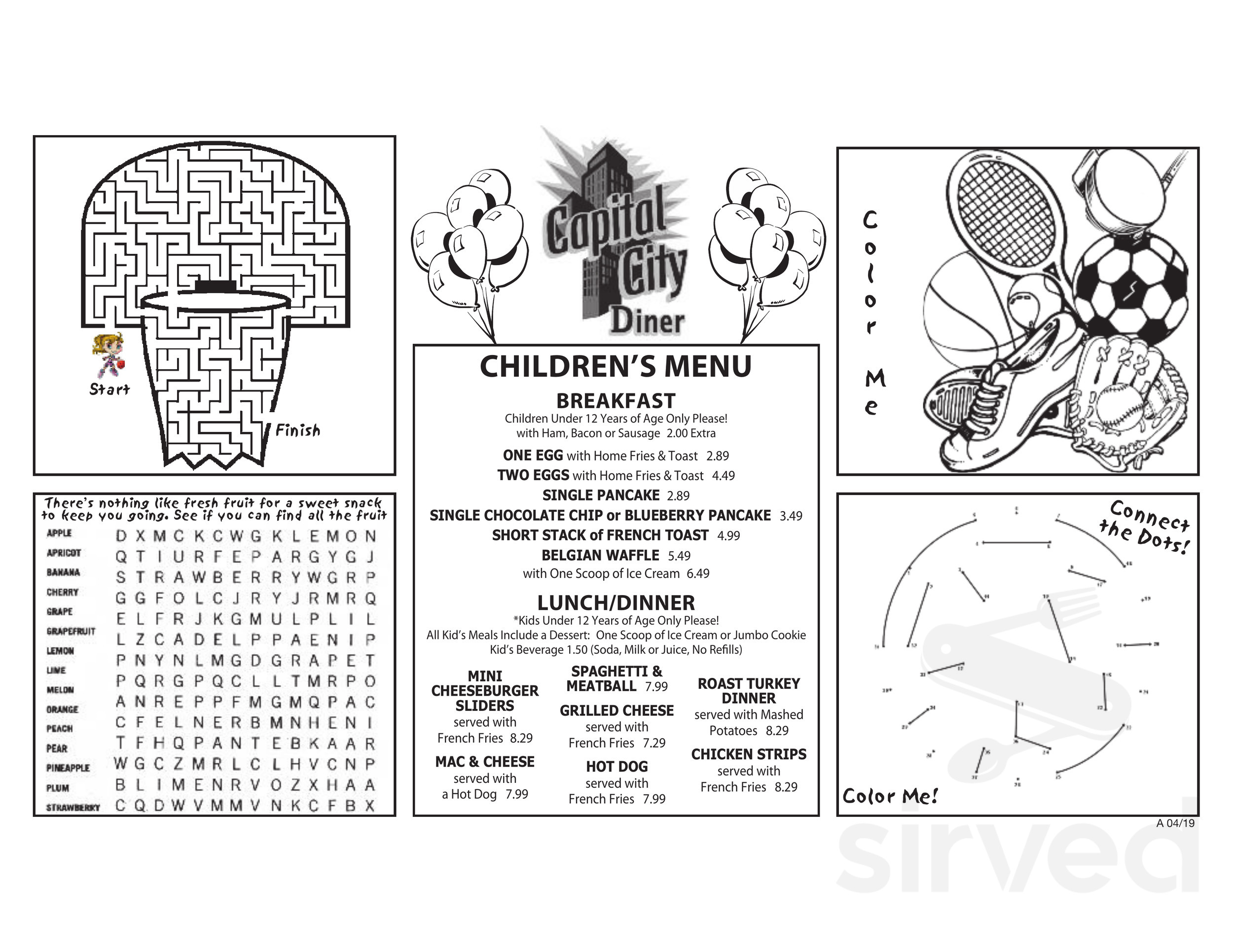 Capital City Diner menu in Albany, New York, USA