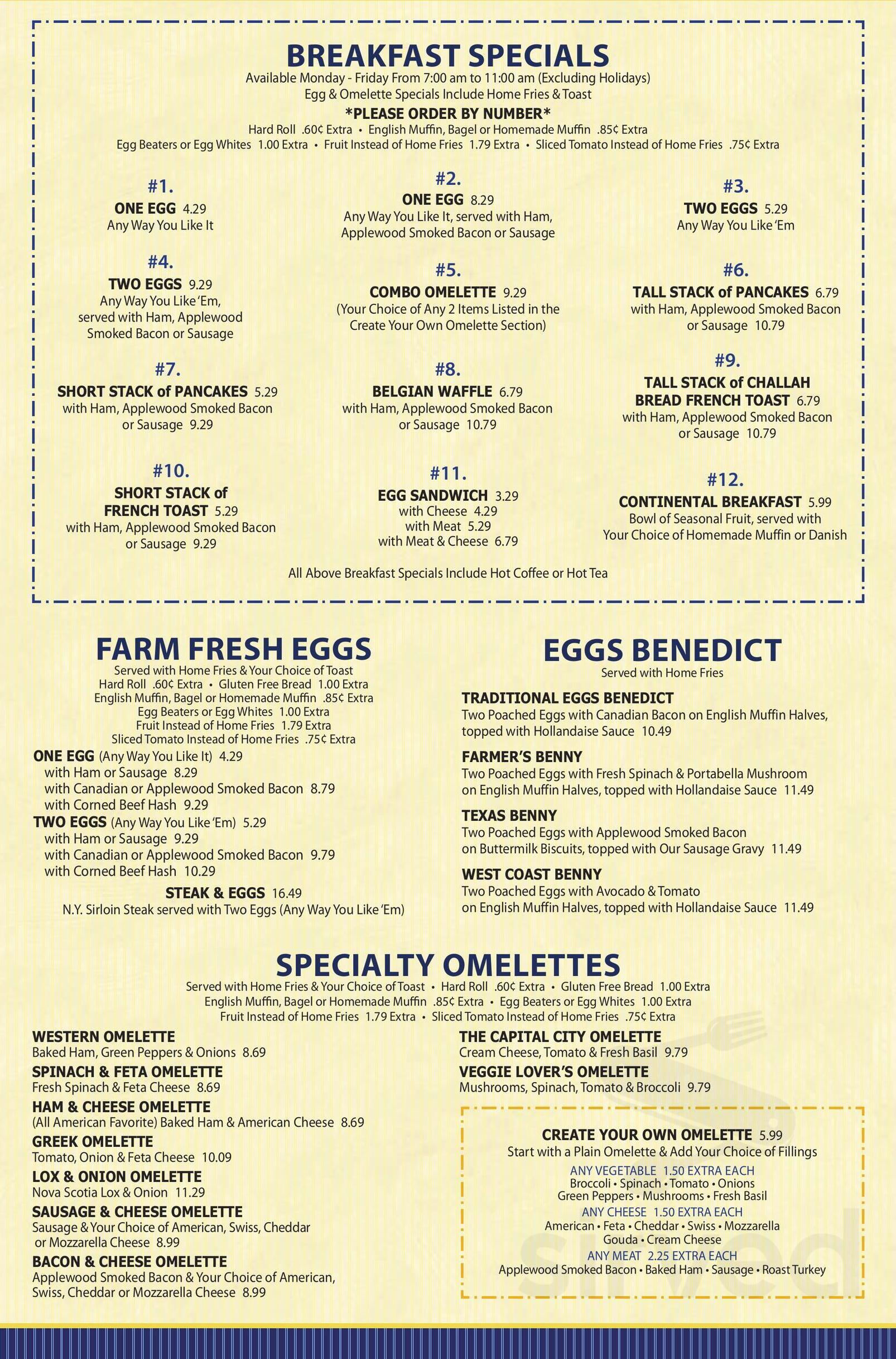 Capital City Diner menu in Albany, New York, USA