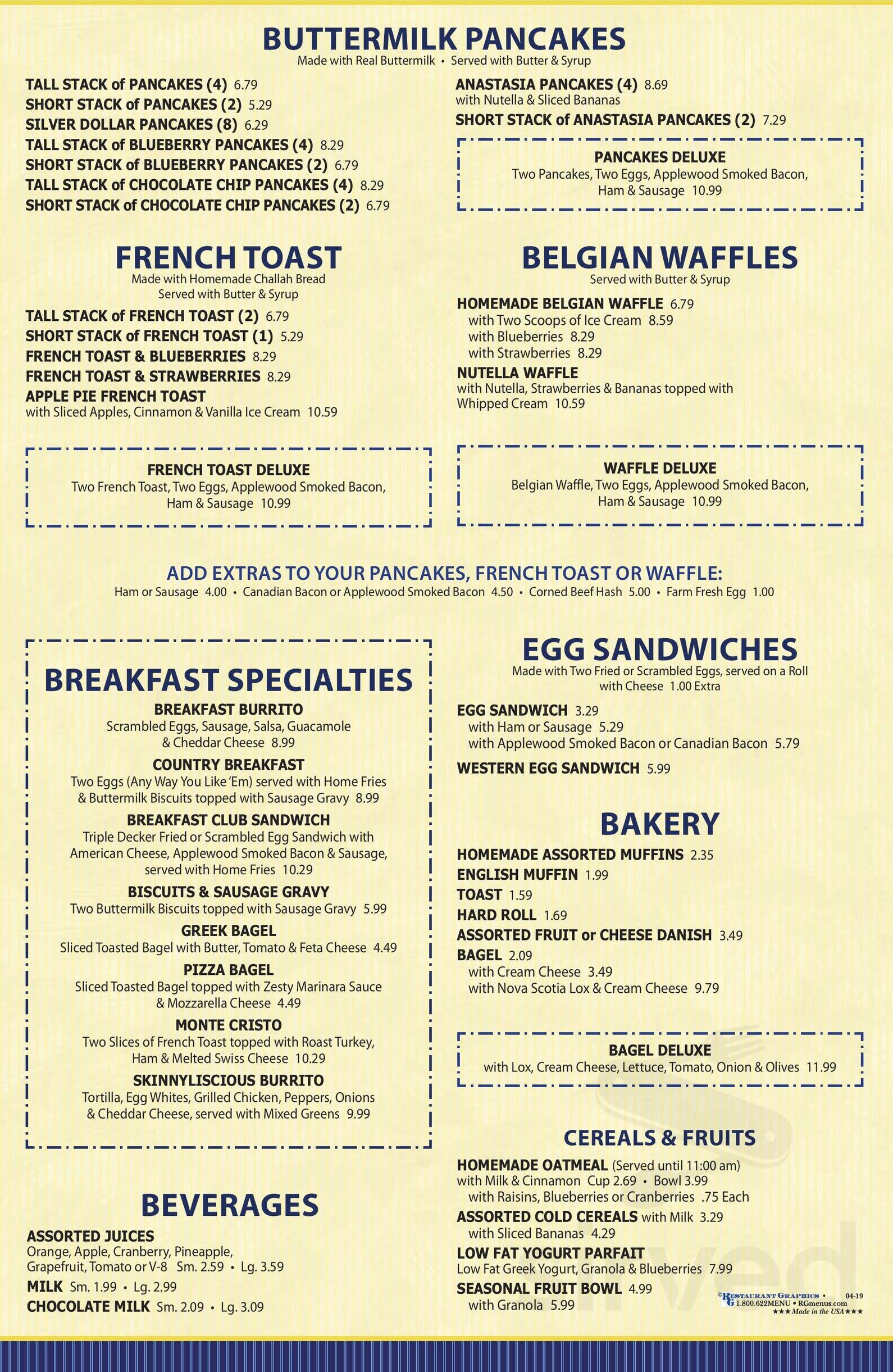 Capital City Diner menu in Albany, New York, USA