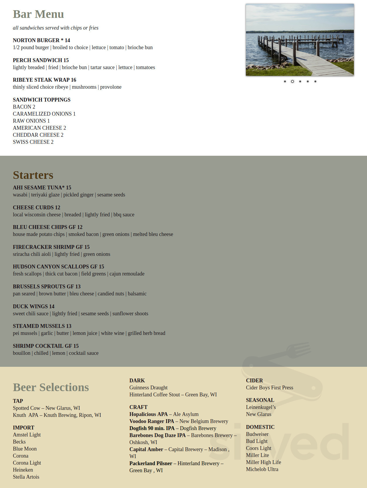 Norton's of Green Lake menu in Green Lake, Wisconsin, USA