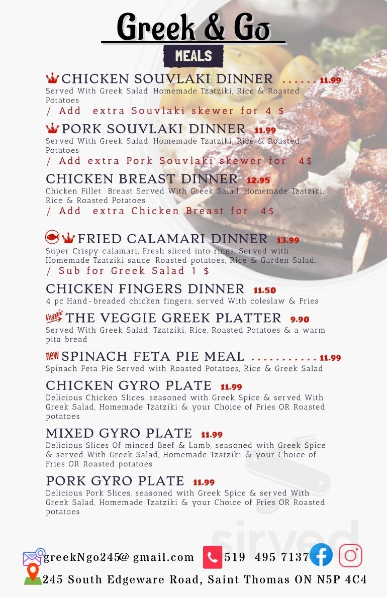 Greek & Go menus in St Thomas, Ontario, Canada