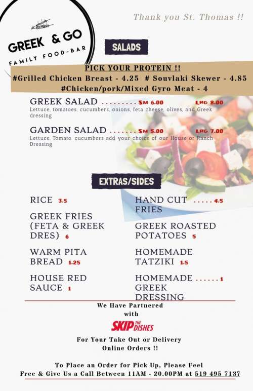 Greek & Go menu in St Thomas, Ontario, Canada