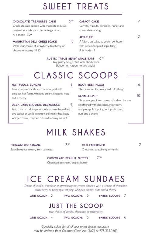 Purple Parrot menu in Reno, Nevada, USA