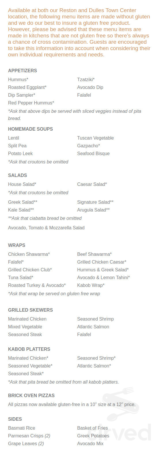 Cafesano menu in Reston, Virginia, USA