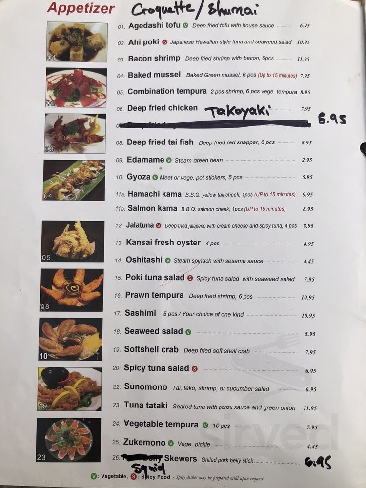 Kansai menu in Oakland, California, USA