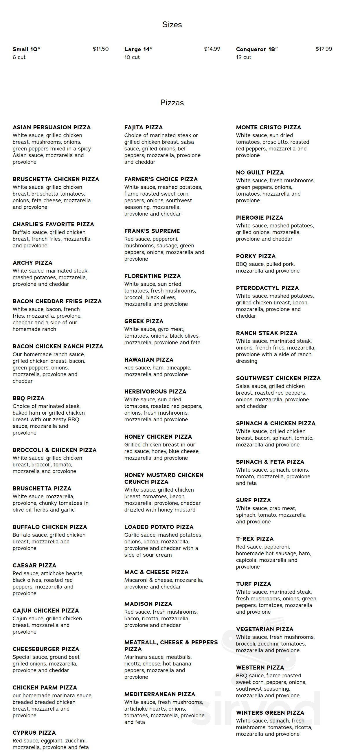 Adrian's Pizza menu in Gibsonia, Pennsylvania, USA