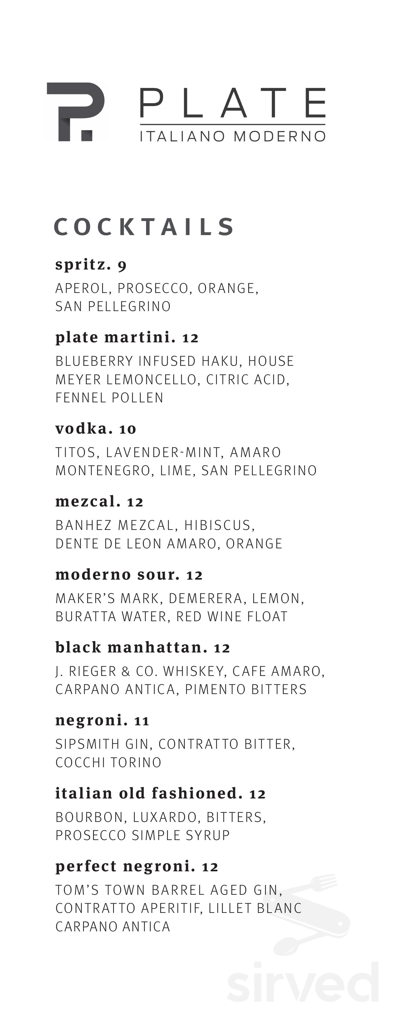 Plate Restaurant - Brookside menu in Kansas City, Missouri, USA