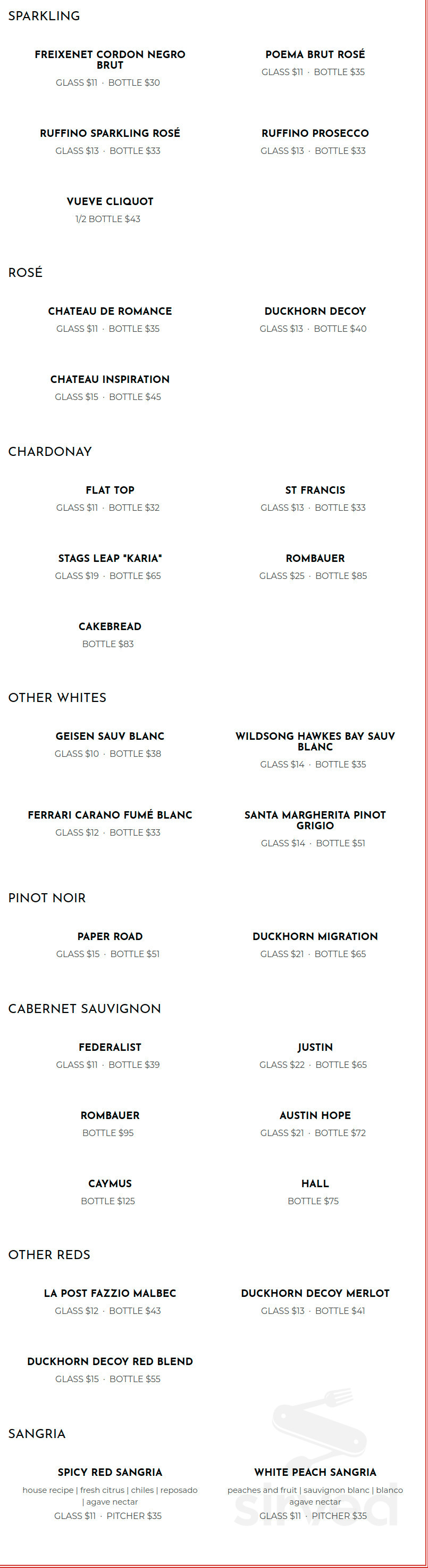 Asada Cantina + Kitchen menu in San Clemente, California, USA