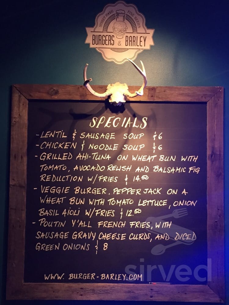 Menu - Park City UT's Burgers & Barley Park City | Sirved