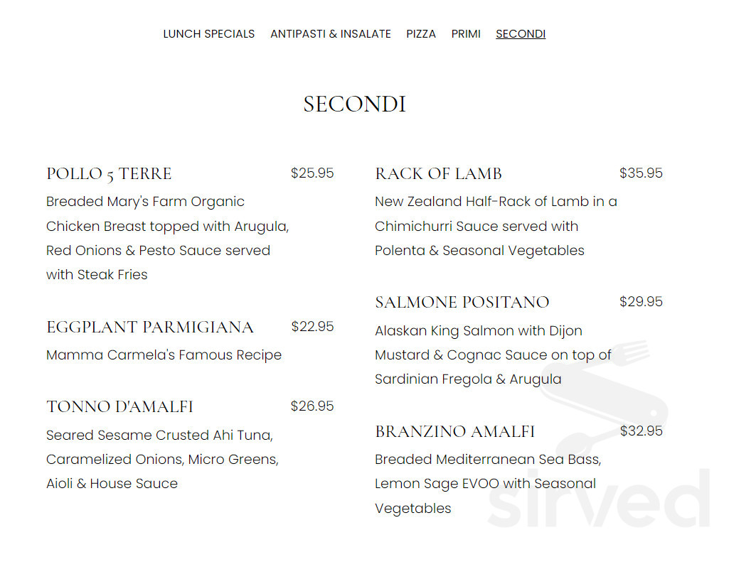 Locanda Amalfi menu in Pleasanton, California, USA