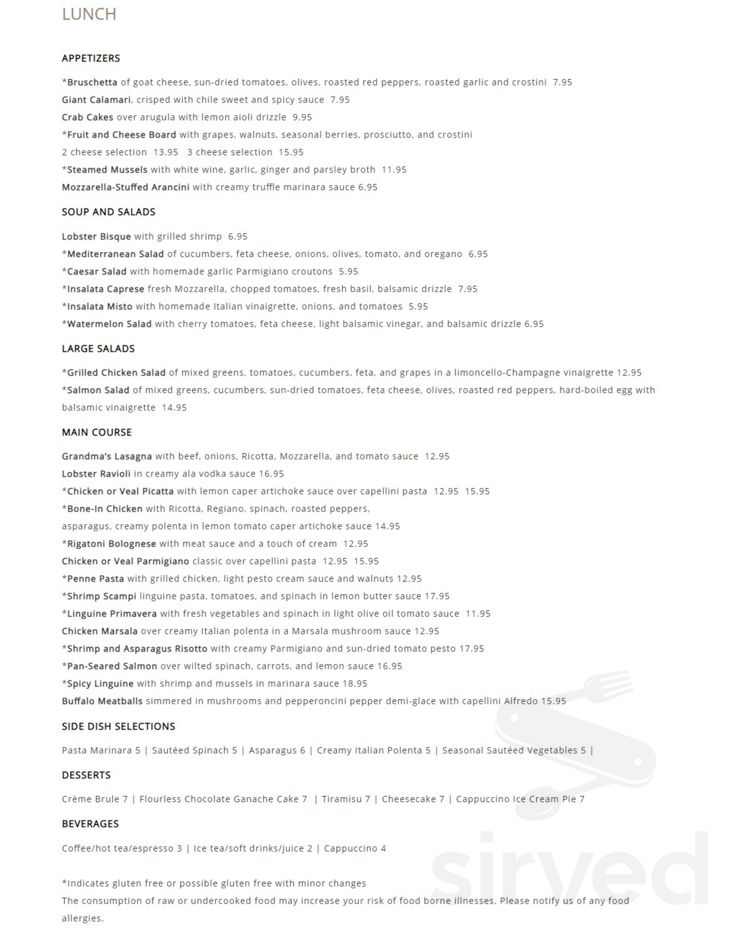 Piola Italian Restaurant & Garden menu in Fort Worth, Texas, USA