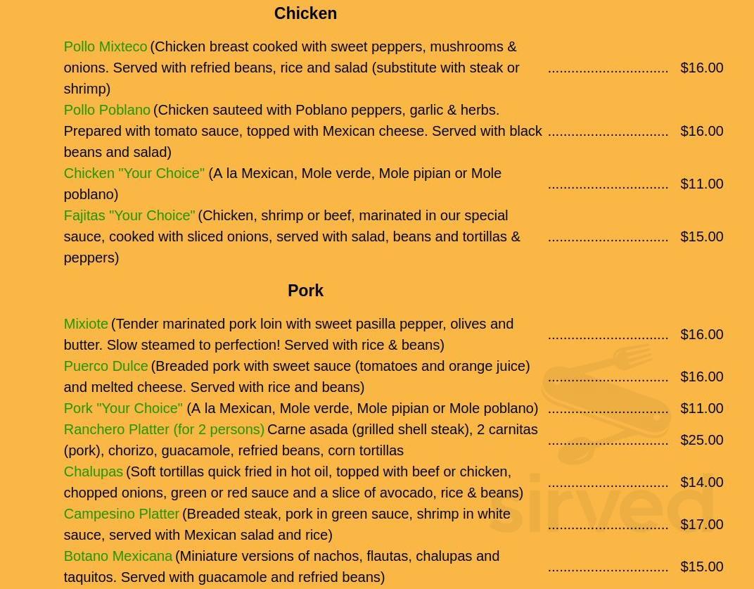 Menu - Kankakee IL's El Mexicano Restaurant | Sirved