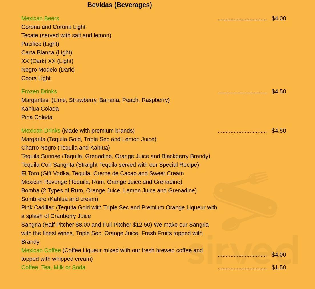 Menu - Kankakee IL's El Mexicano Restaurant | Sirved