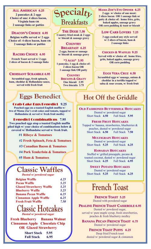 Mama Zoe's menu in Winston-Salem, North Carolina, USA