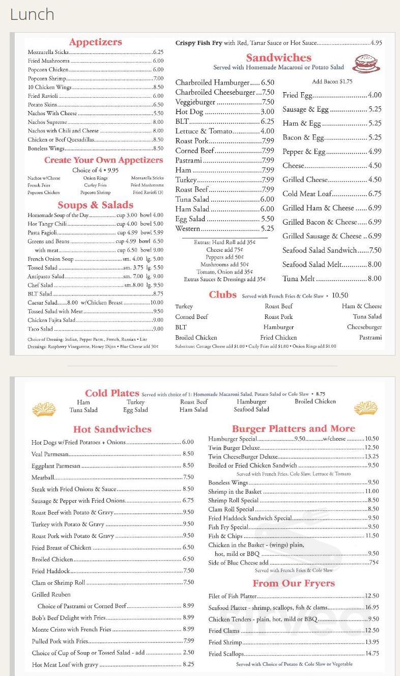 Bubble's Restaurant menu in Mechanicville, New York, USA
