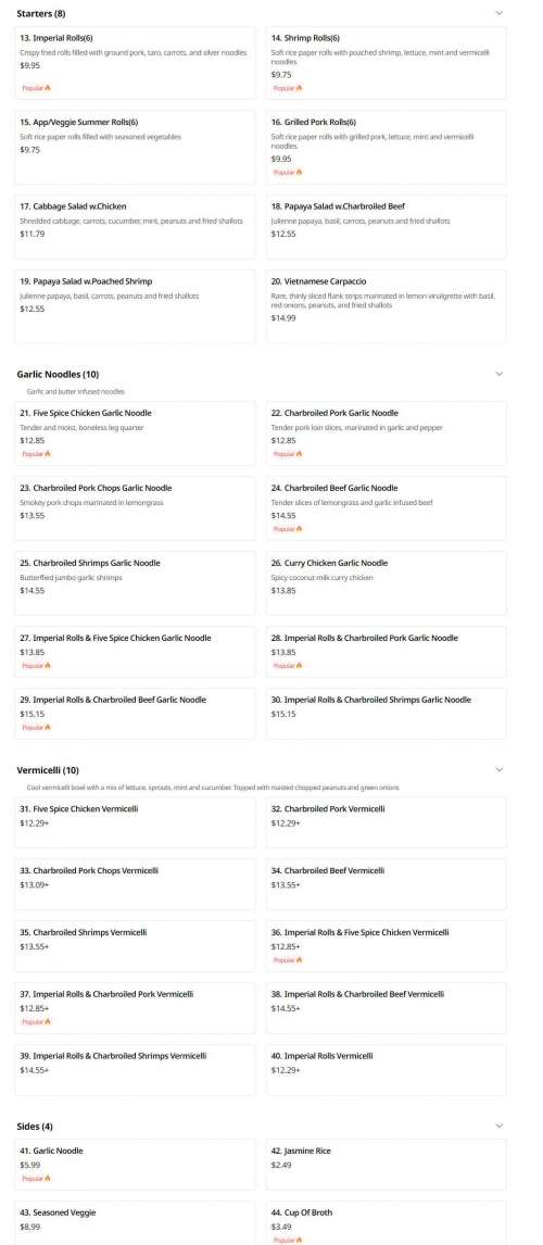 Perilla menu in San Francisco, California, USA