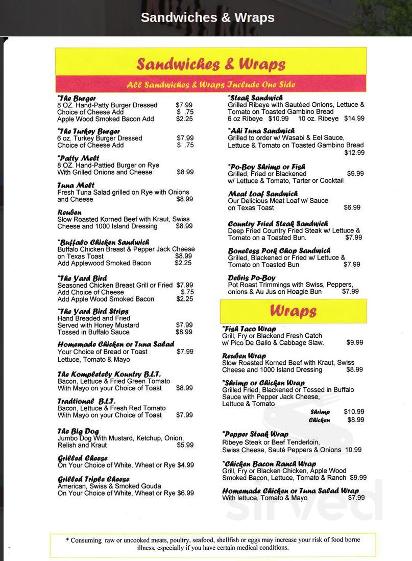 Kitty's Kafe menu in Gulf Shores, Alabama, USA