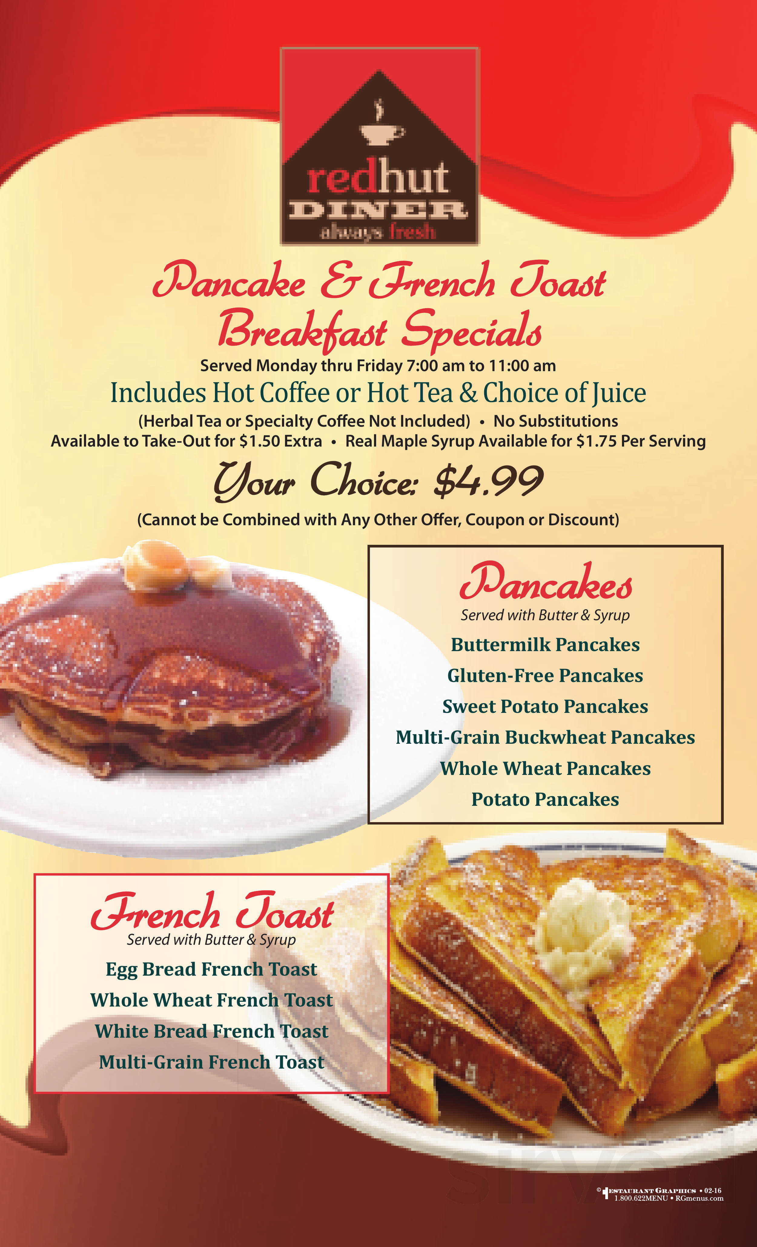 Menu for Red Hut Diner in Rockaway, NJ | Sirved