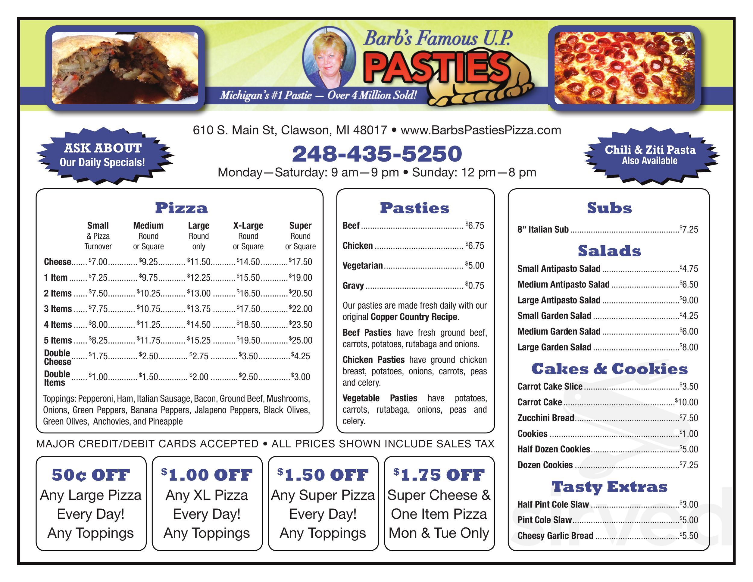 Barb s Pasties Pizza Menu In Clawson Michigan USA Barb s Pasties Pizza Menu In Clawson Michigan USA