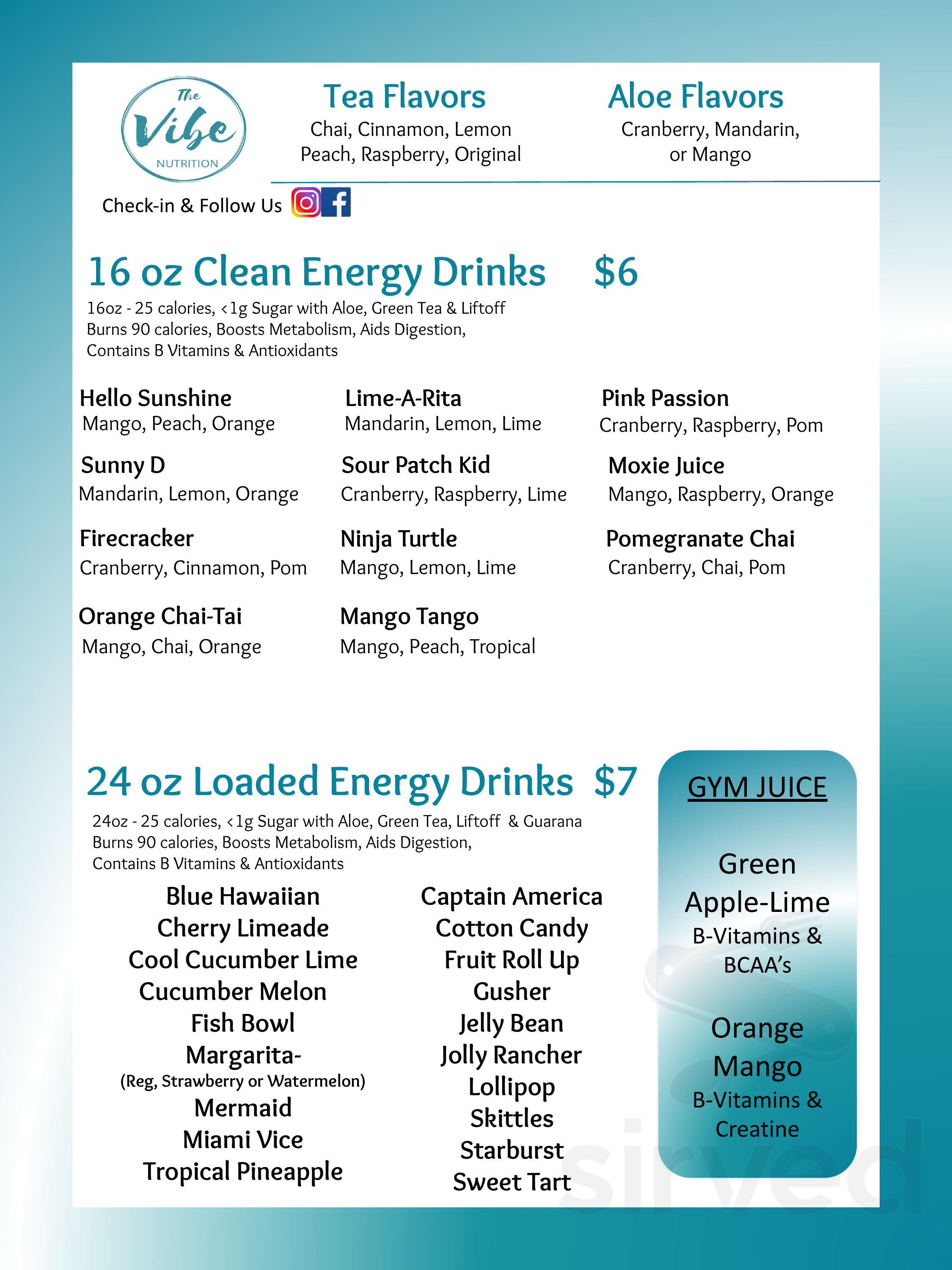 The Vibe Nutrition menu in Hellertown, Pennsylvania, USA
