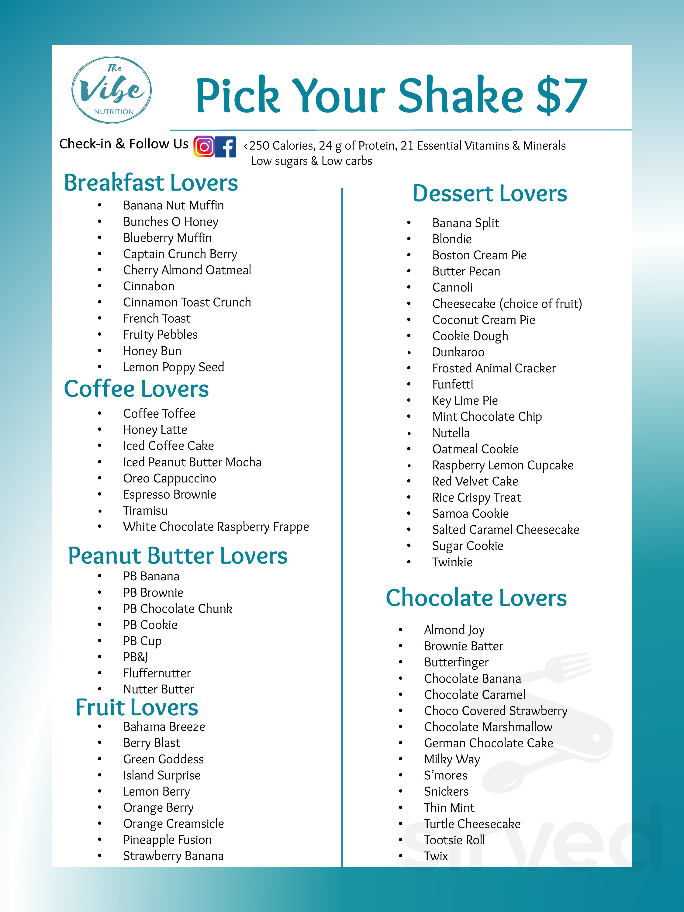 Menu - Hellertown PA's The Vibe Nutrition | Sirved
