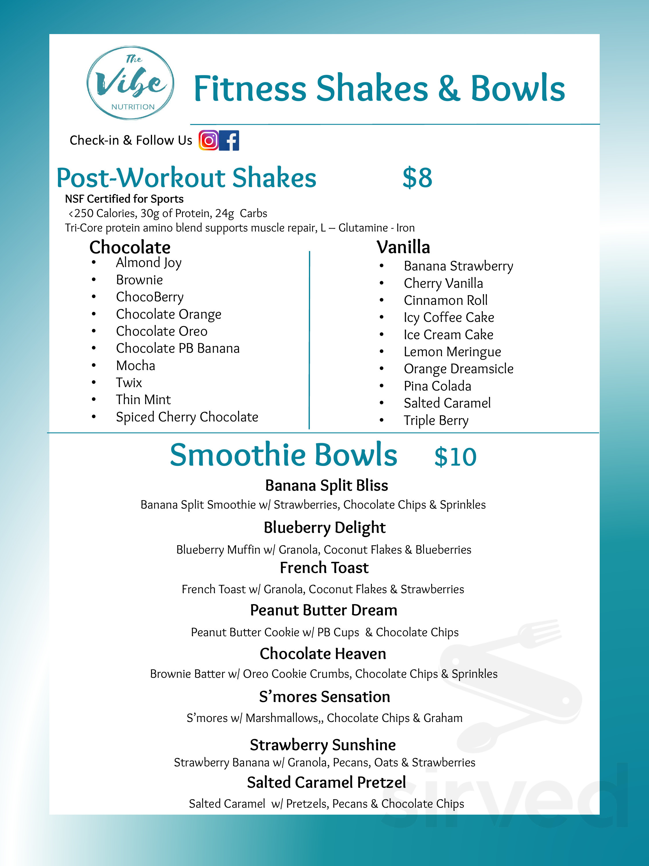 The Vibe Nutrition menu in Hellertown, Pennsylvania, USA