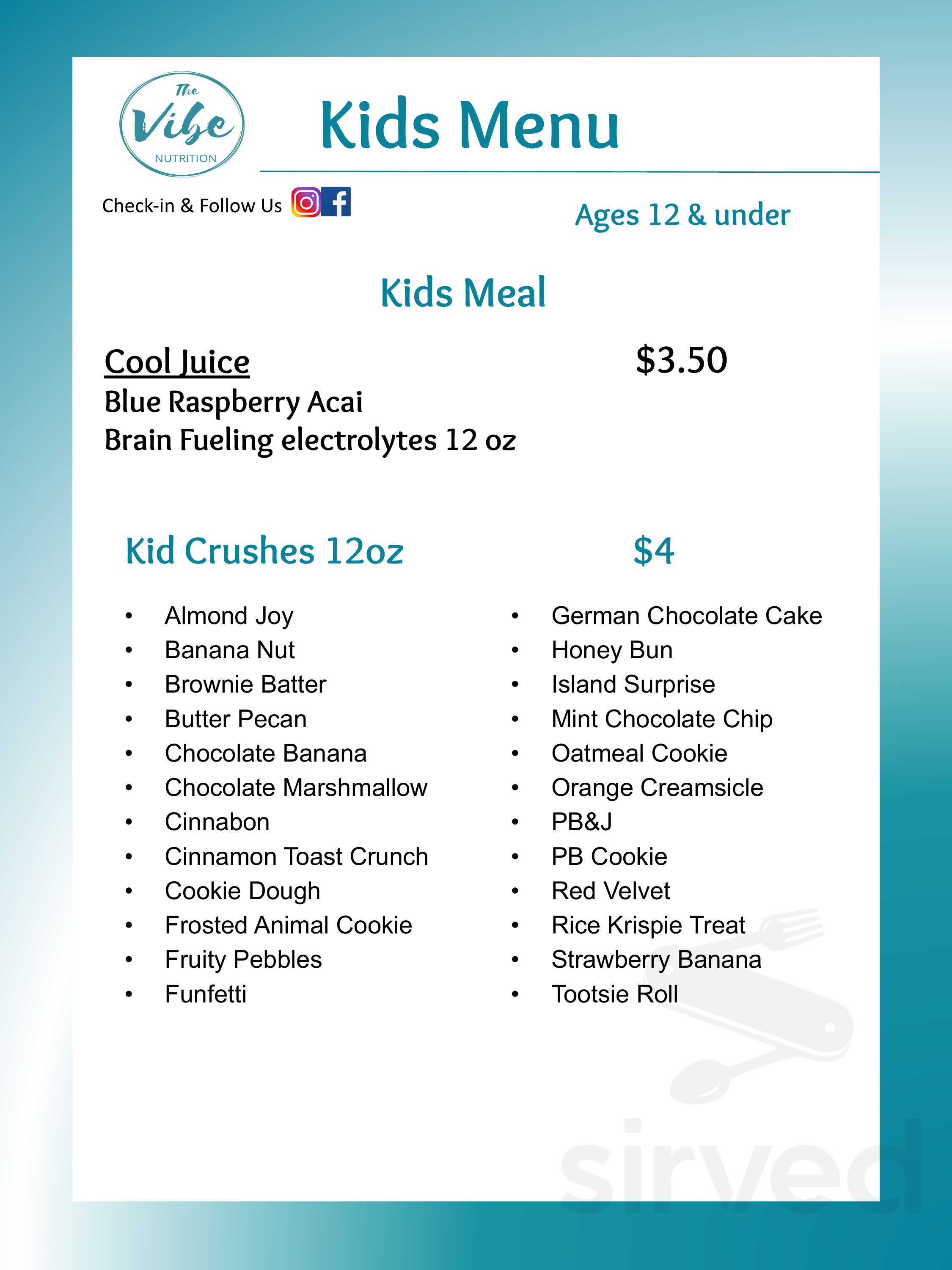 Menu - Hellertown PA's The Vibe Nutrition | Sirved