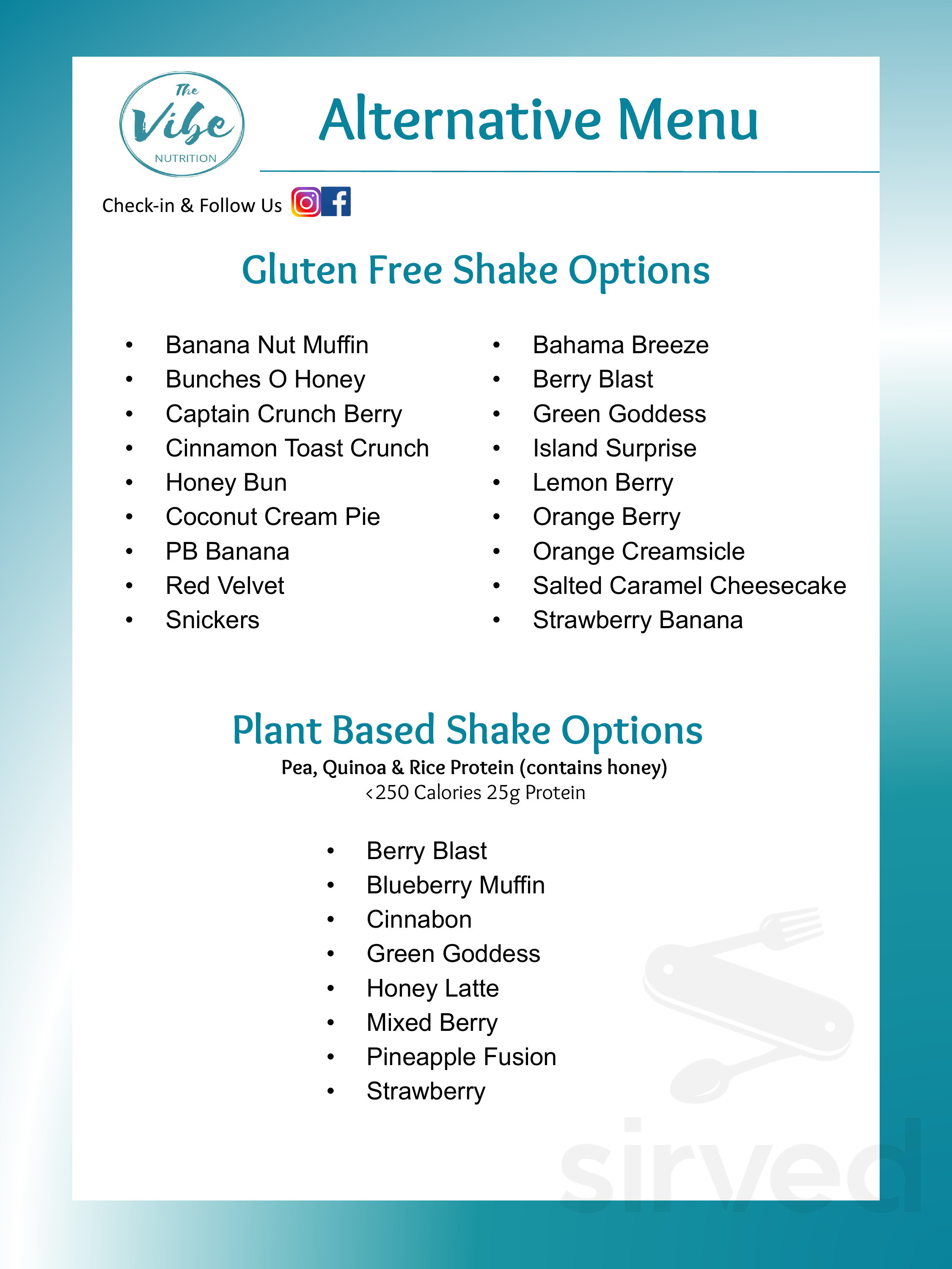Menu - Hellertown PA's The Vibe Nutrition | Sirved