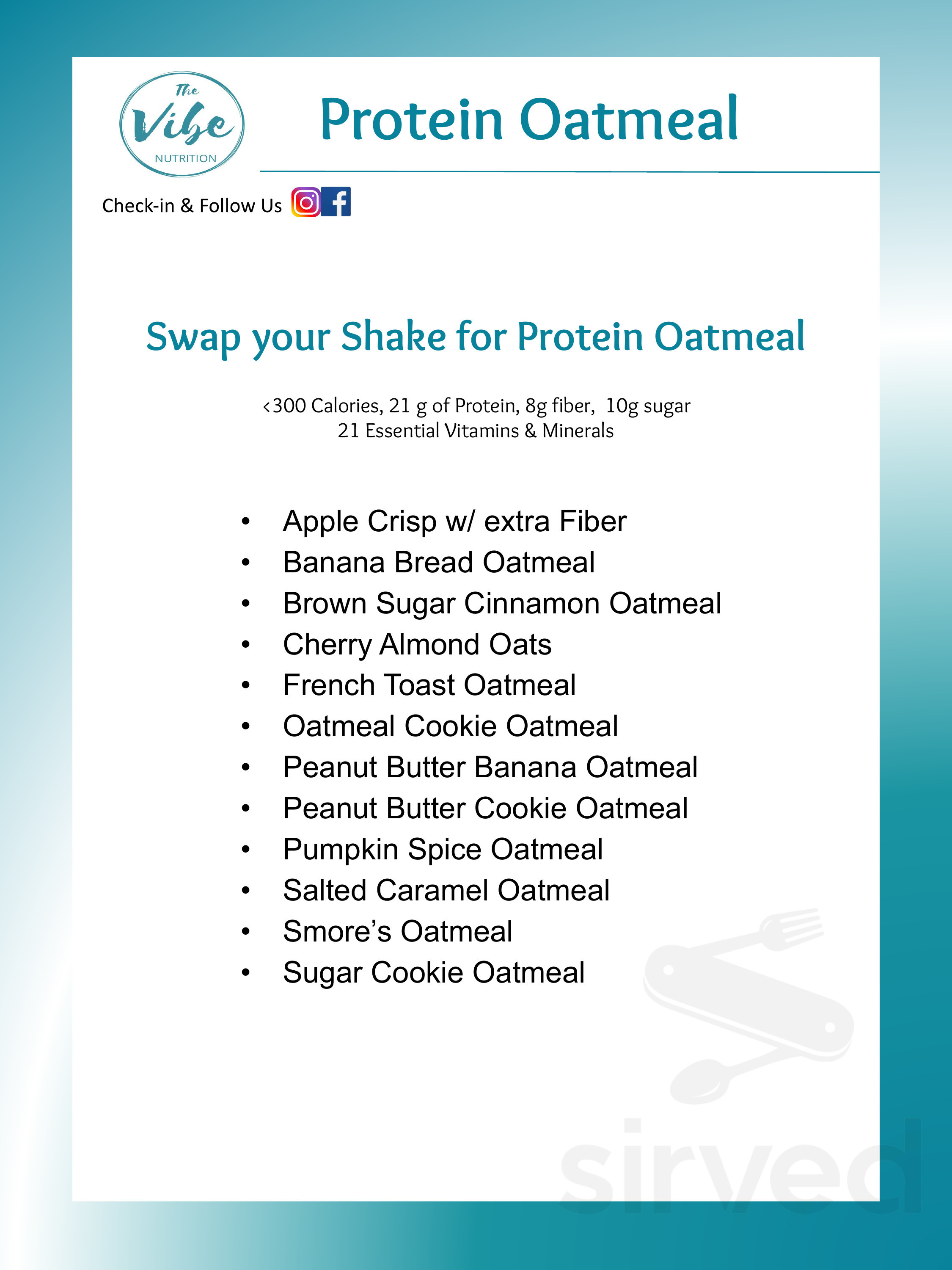 Menu - Hellertown PA's The Vibe Nutrition | Sirved