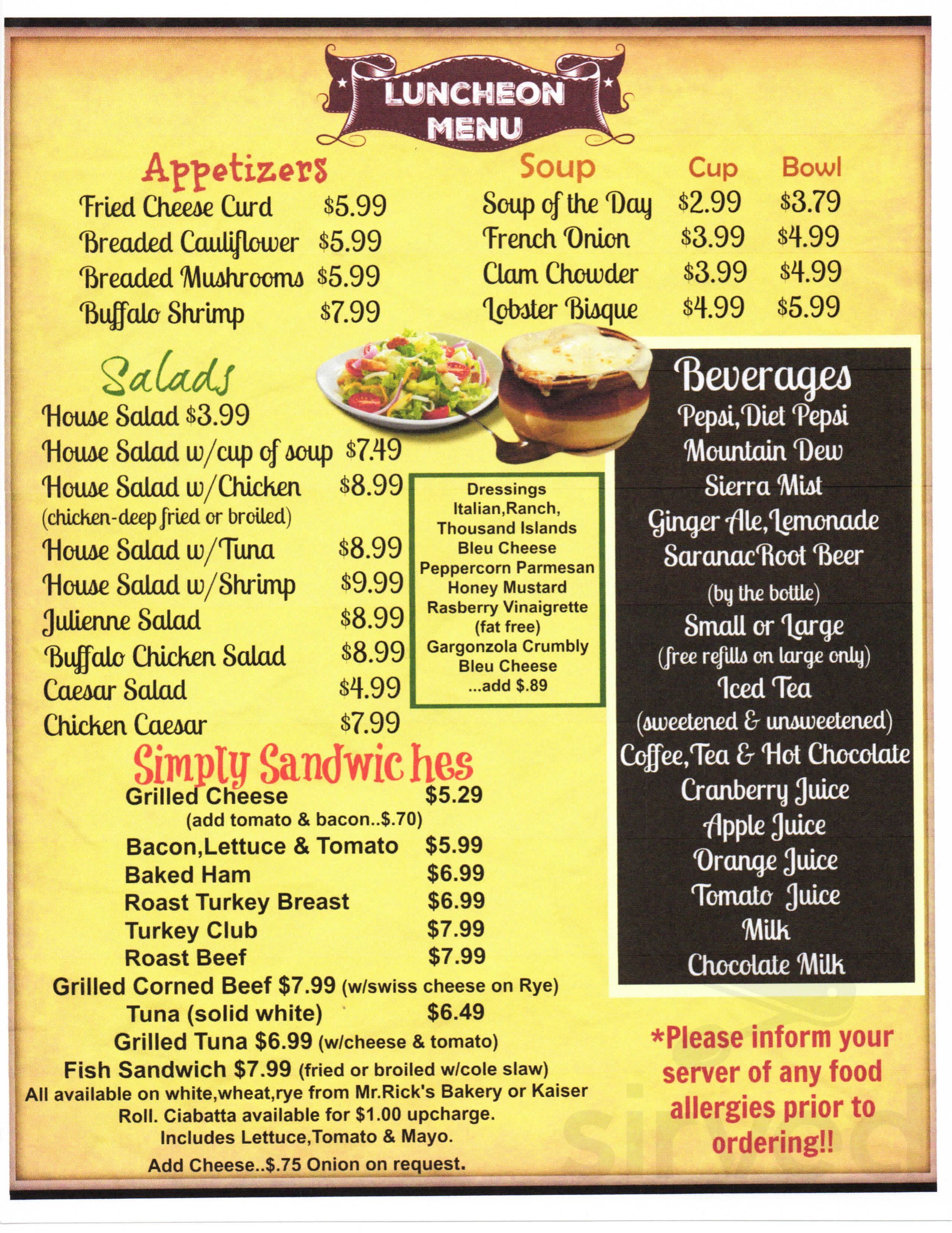Shuler's Restaurant menus in Watertown, New York, United States