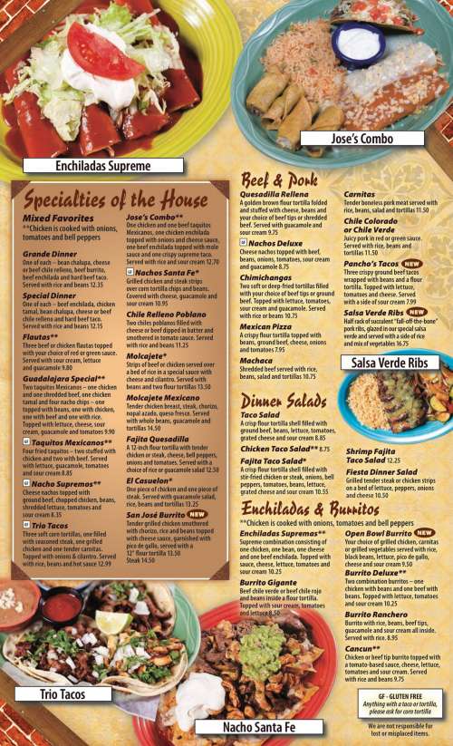 Fiesta Mexico menu in Harrisburg, Pennsylvania, USA