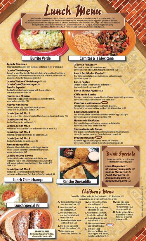 Fiesta Mexico menu in Harrisburg, Pennsylvania, USA