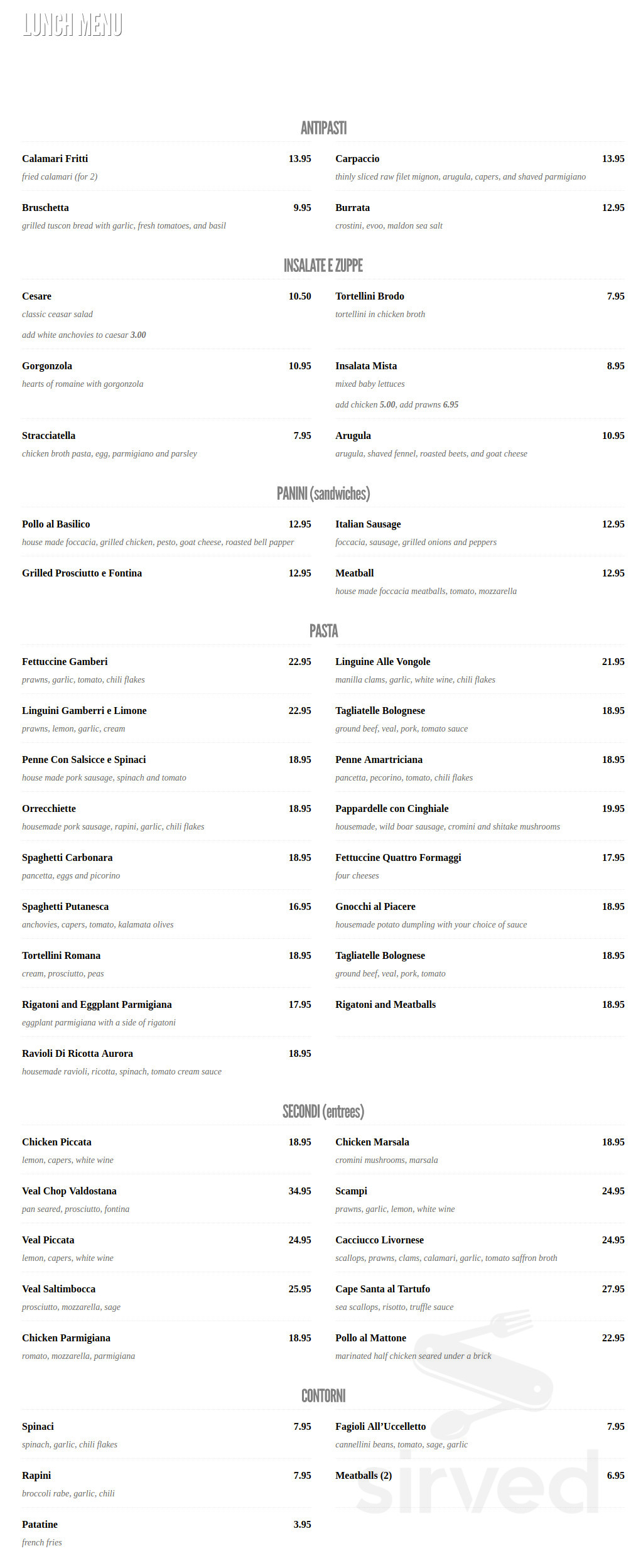 Lococo's Cucina Rustica menu in Santa Rosa, California, USA