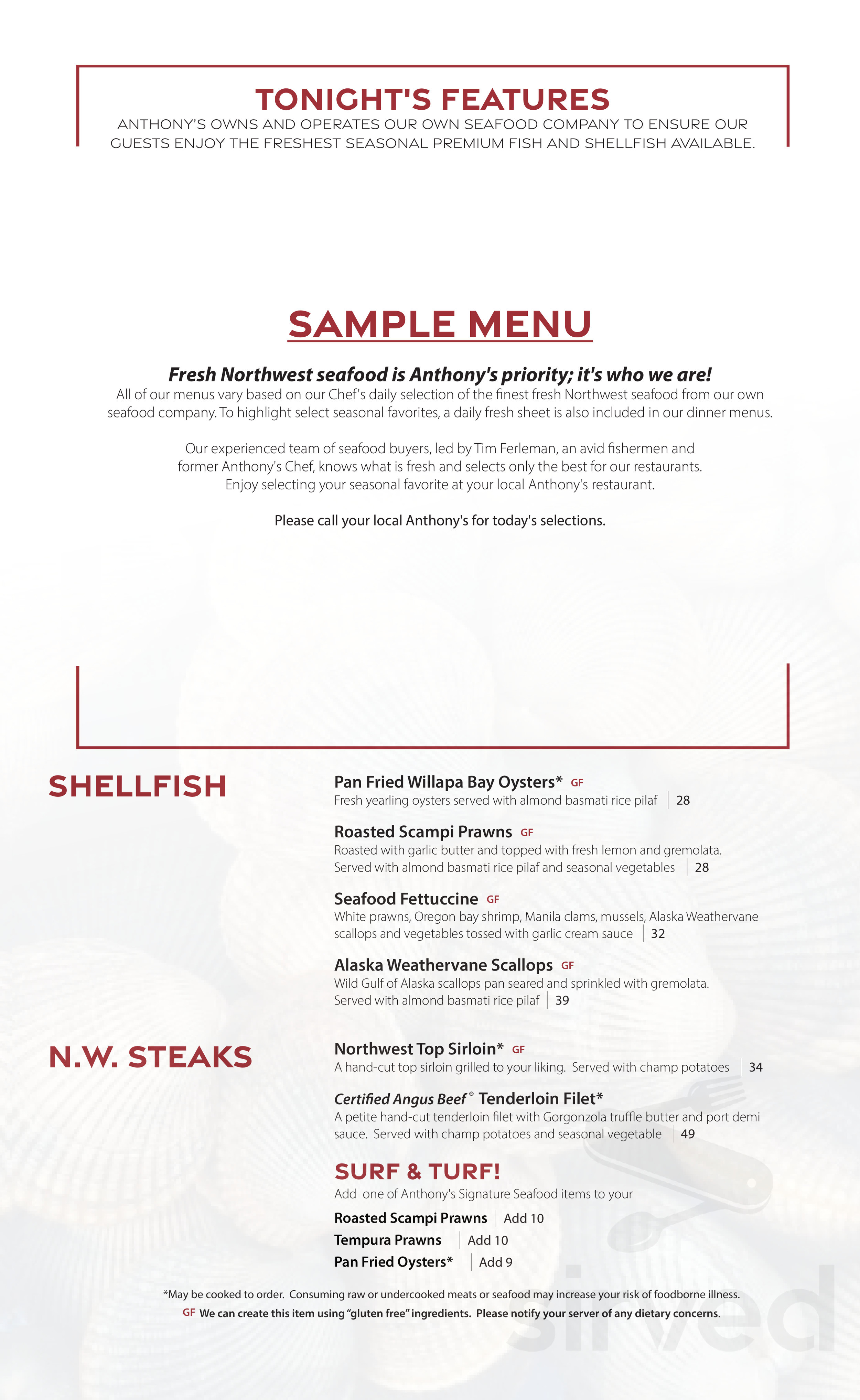 Anthony's at the Old Mill District menus in Bend, Oregon, United States