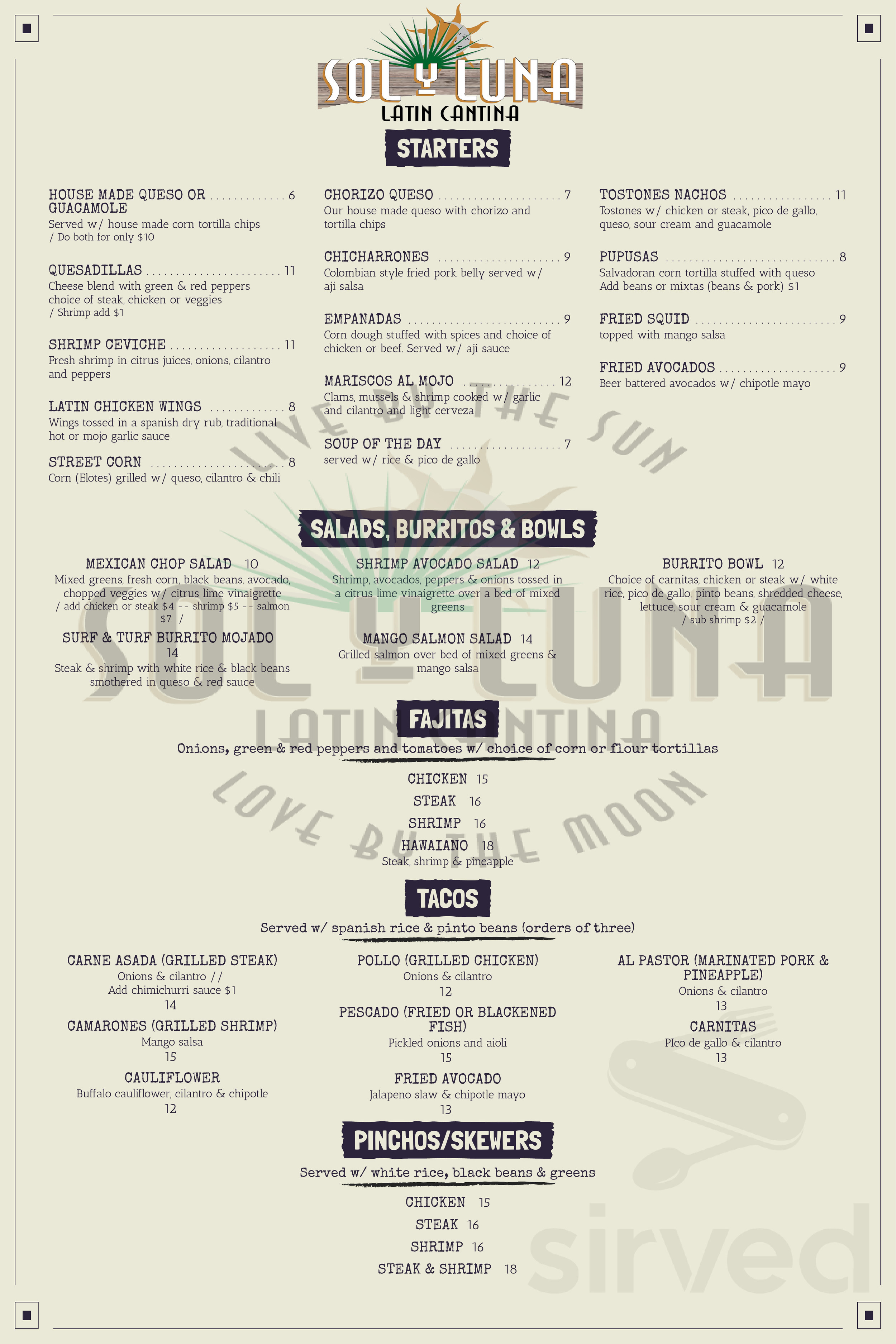 Sol Y Luna Menu In Myrtle Beach South Carolina USA Sol Y Luna Menu In Myrtle Beach South Carolina USA