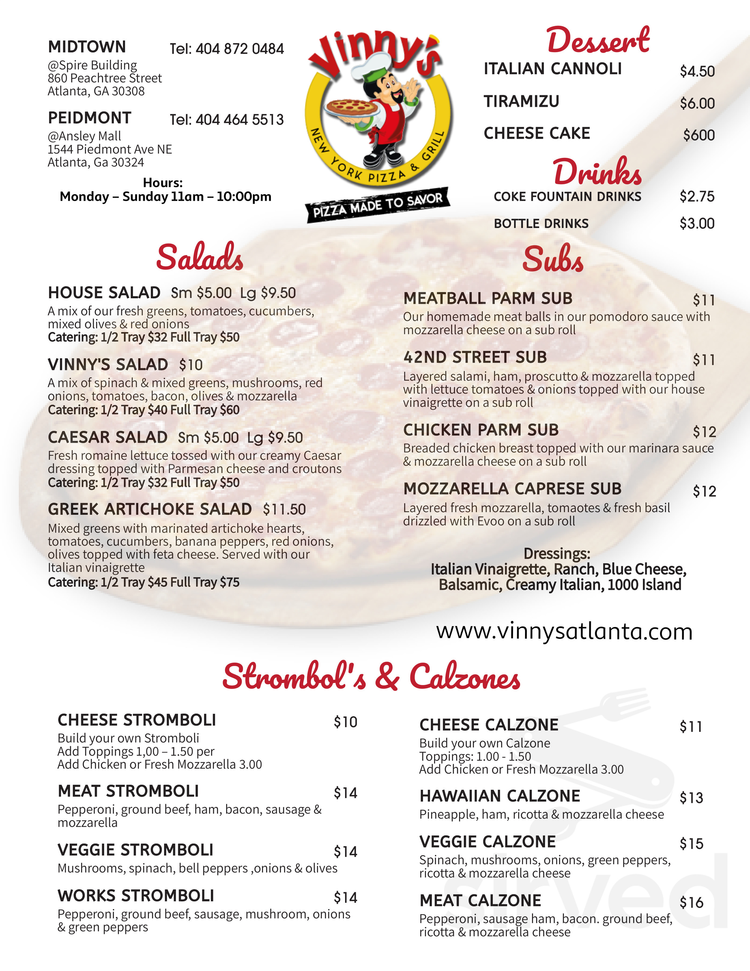 Vinny's N.Y. Pizza & Grill - Midtown menus in Atlanta, Georgia, United ...