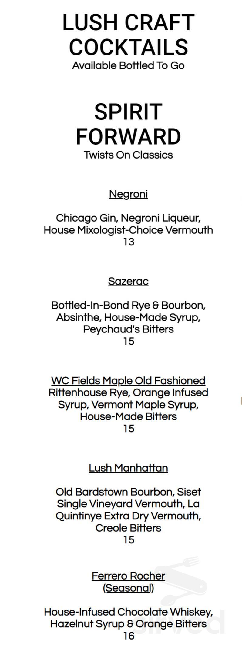 Lush Food & Drink - Roscoe Village menu in Chicago, Illinois, USA