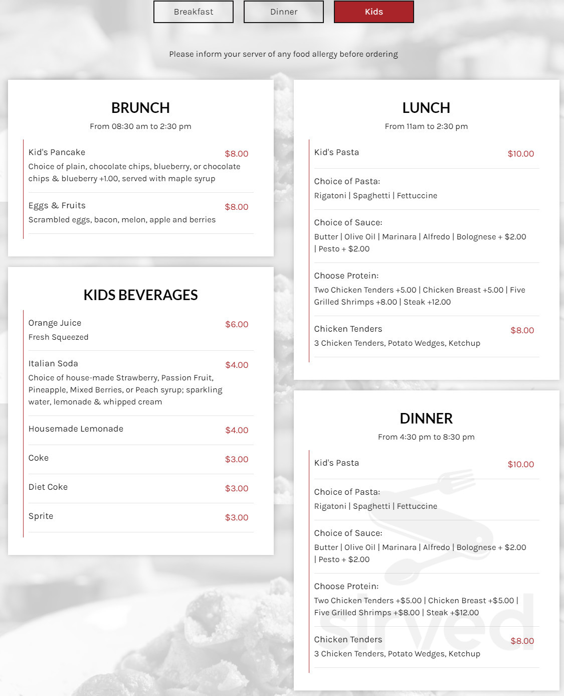 Menu for Bartolo's Sugar House in Salt Lake City, UT | Sirved