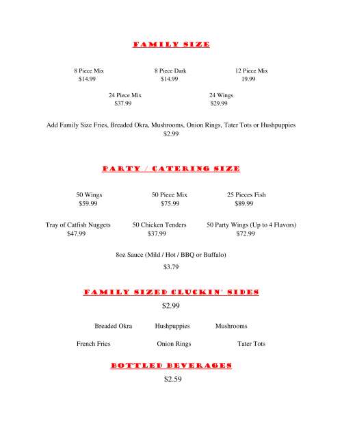 What's Cluckin menu in Plano, Texas, USA