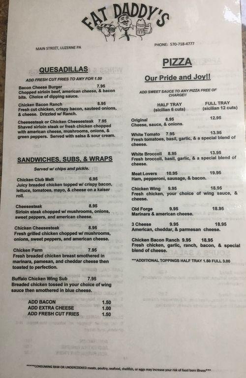 Fat Daddy's Bar & Grill menu in Luzerne, Pennsylvania, USA