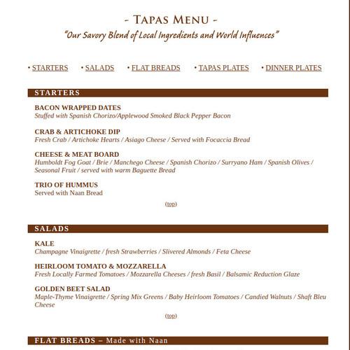 The Vine Wine and Tapas menu in San Leandro, California, USA