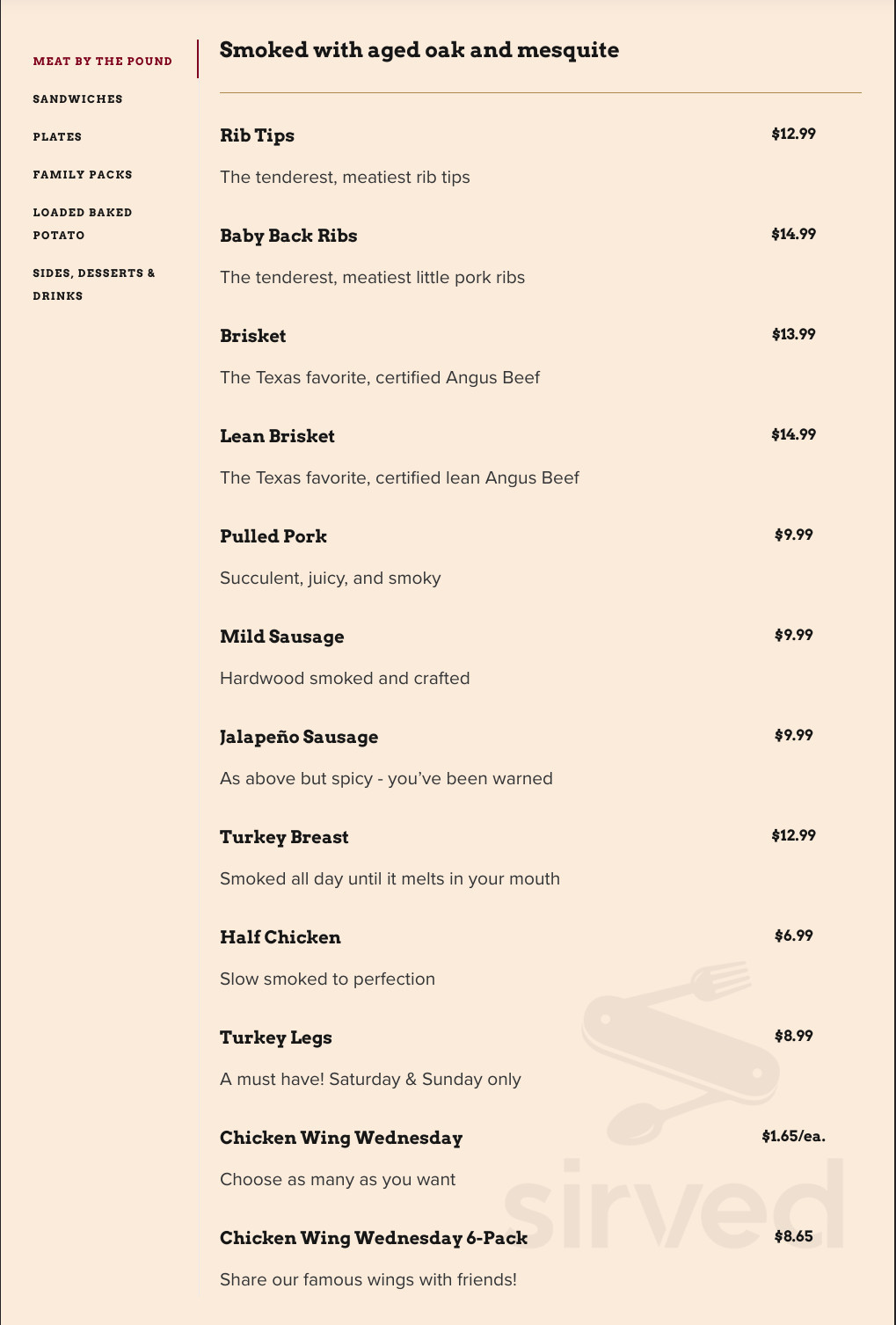 Menu - New Braunfels TX's Big Bib BBQ | Sirved