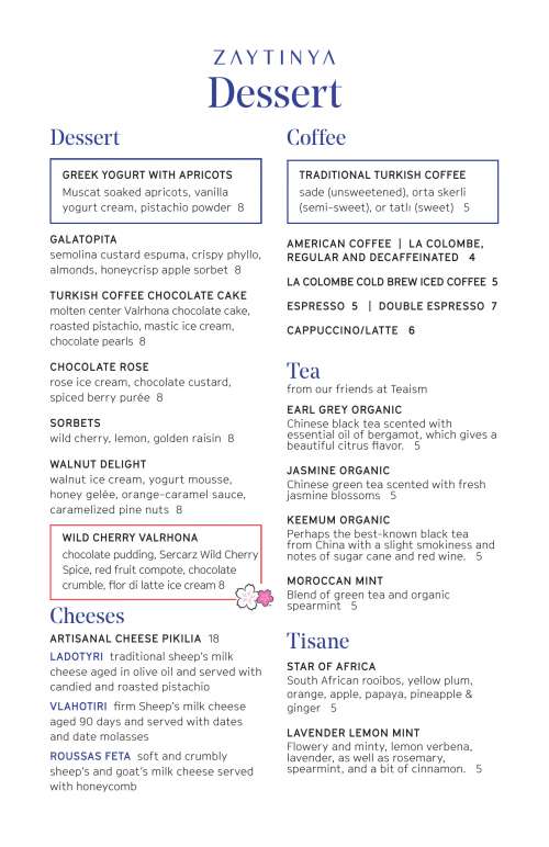 Zaytinya by José Andrés menu in 701 9th St NW, Washington, DC 20001